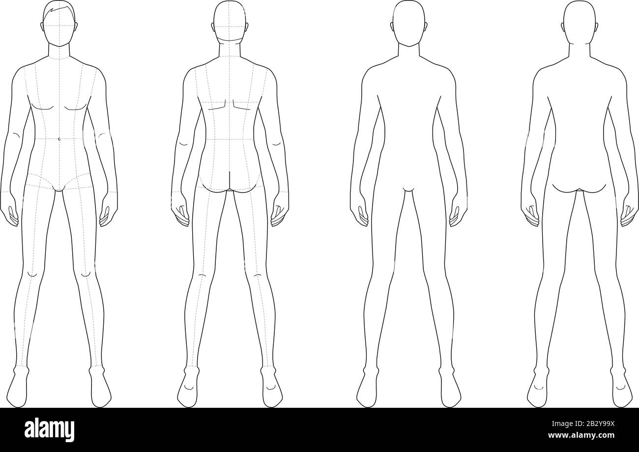 Fashion template of standing men. 9 head size for technical drawing ...