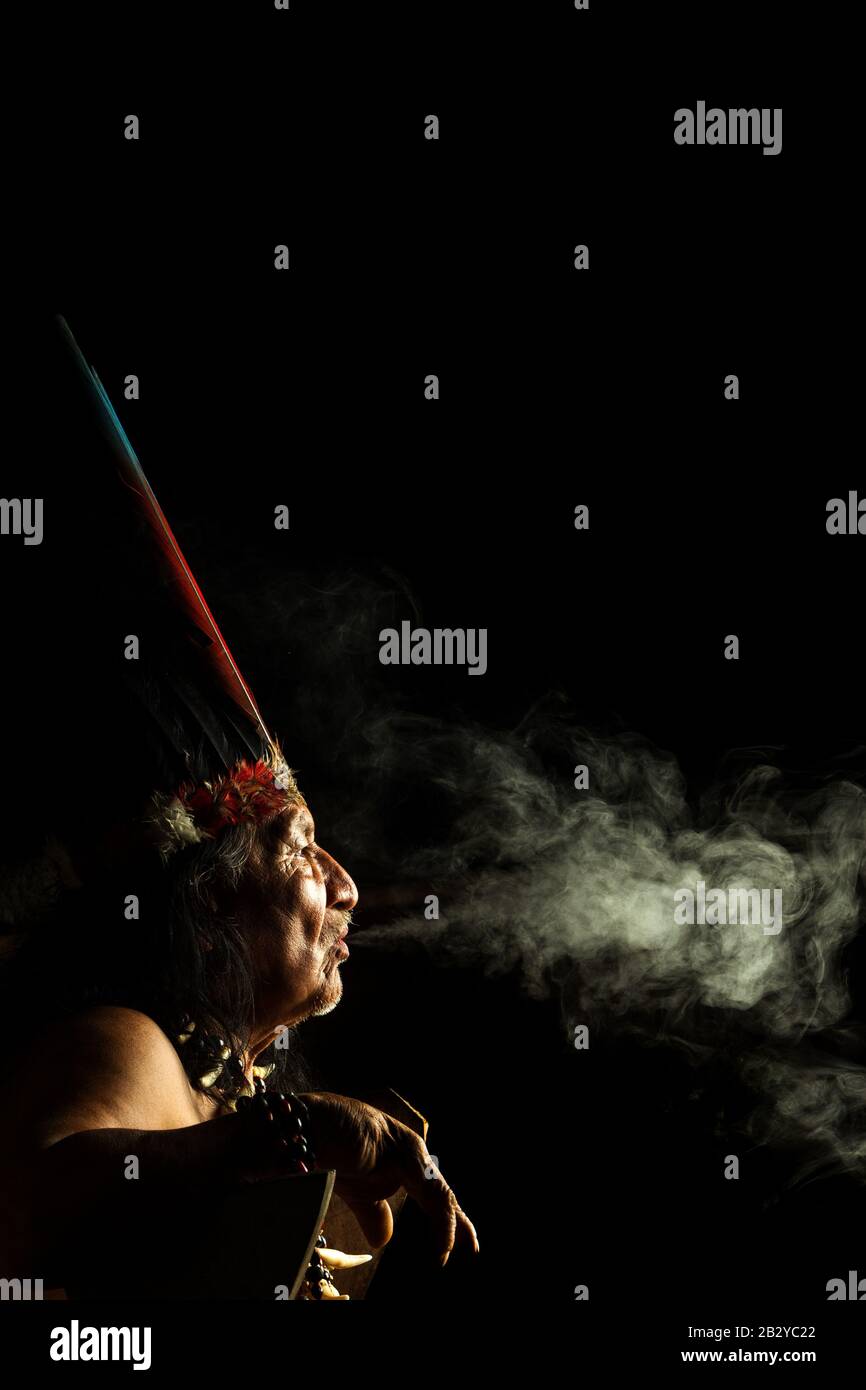 Shaman In Ecuadorian Amazonia During A Original Ayahuasca Ceremonial ...