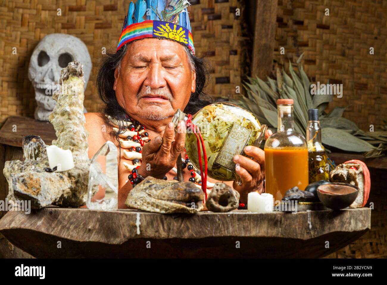 Shaman In Ecuadorian Amazonia During A Genuine Ayahuasca Ceremonial ...