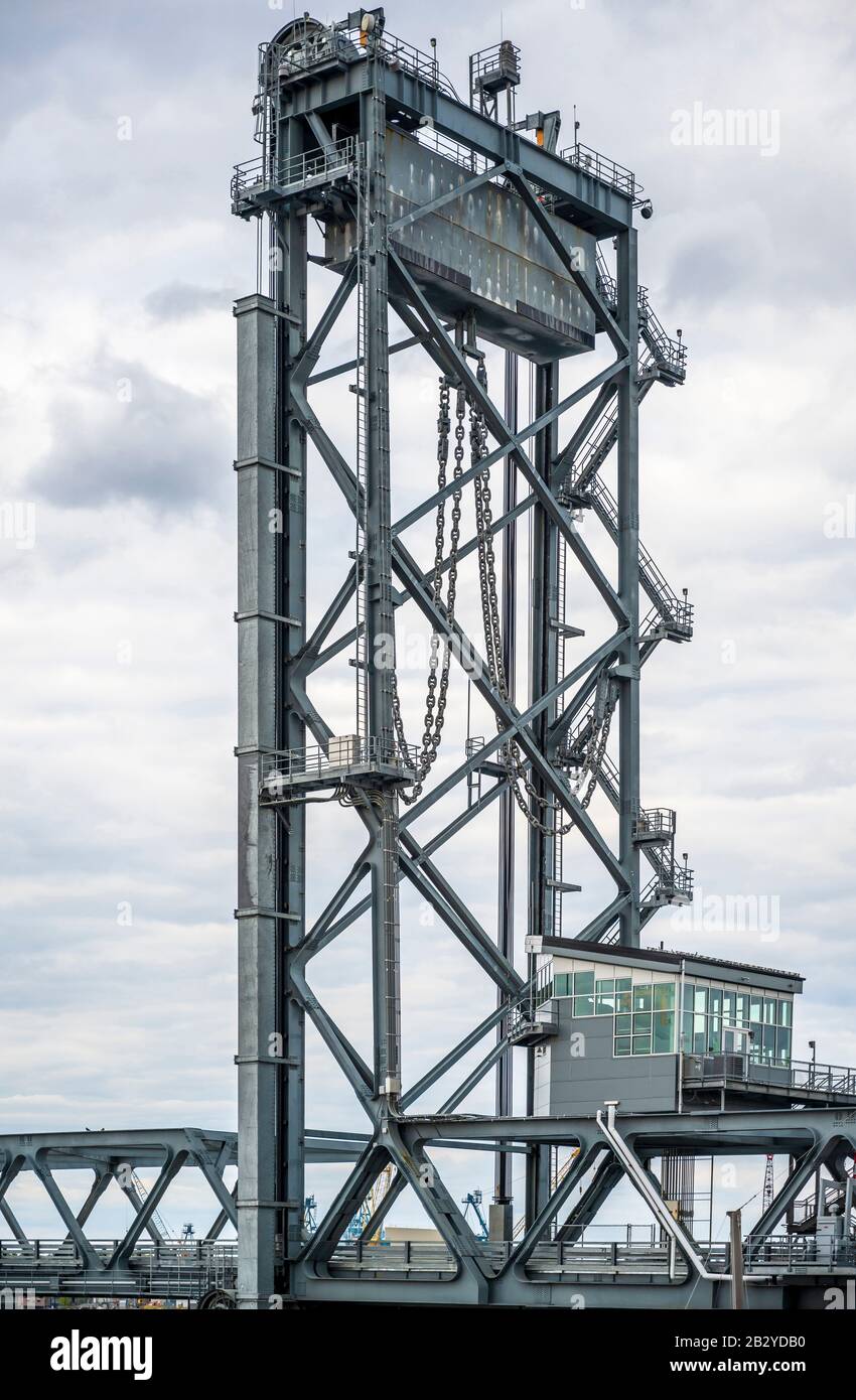 An old metal-drawn pedestrian фтв transportation drawbridge with two ...