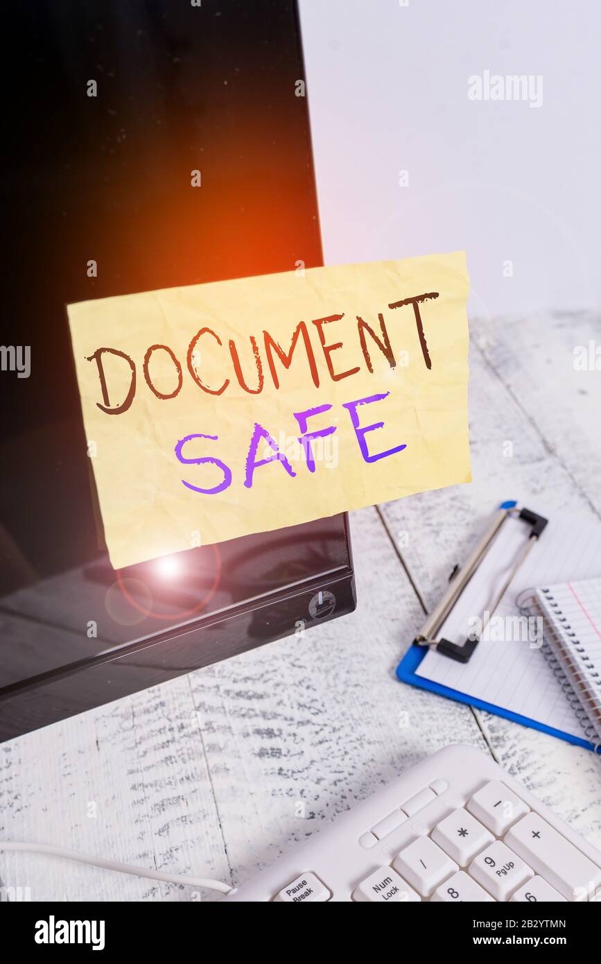 Conceptual hand writing showing Document Safe. Concept meaning keep ...