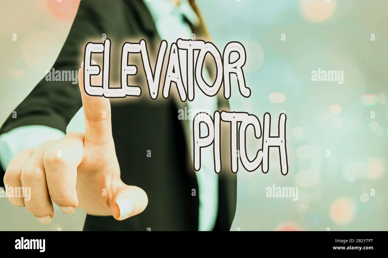 Text sign showing Elevator Pitch. Business photo text the elevator ...