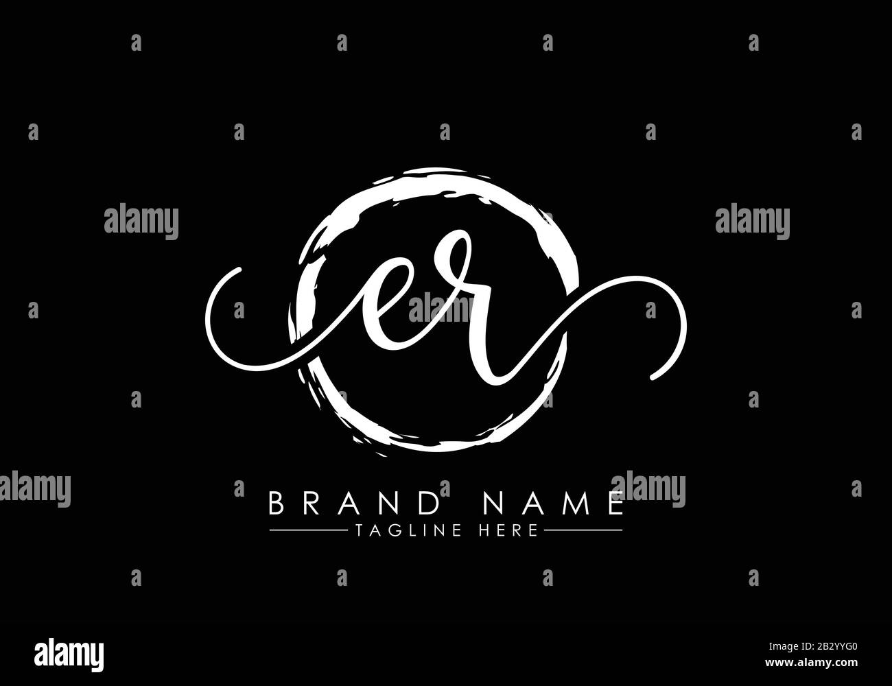 E and R Initial handwriting logo design with brush circle. handwritten ...