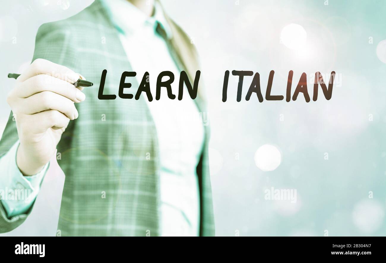 Conceptual hand writing showing Learn Italian. Concept meaning gain or ...