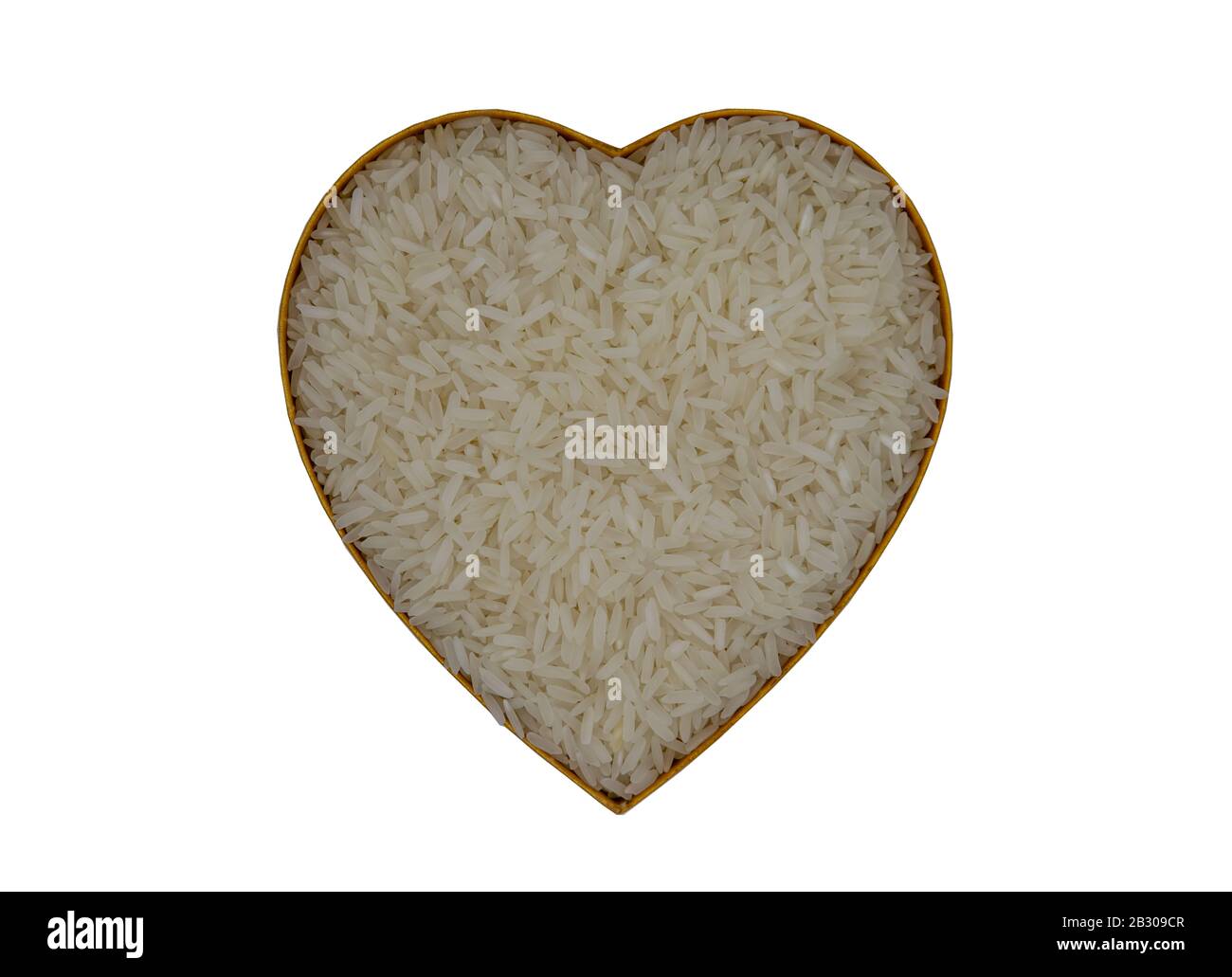 Rice in a heart shape isolated on white background. Easy replace ...