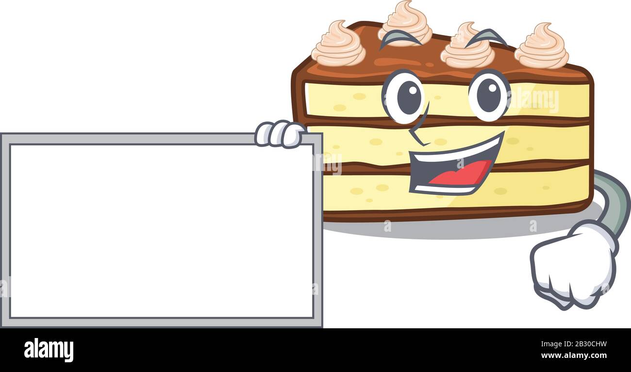 cartoon character of chocolate slice cake design concept bring a board ...