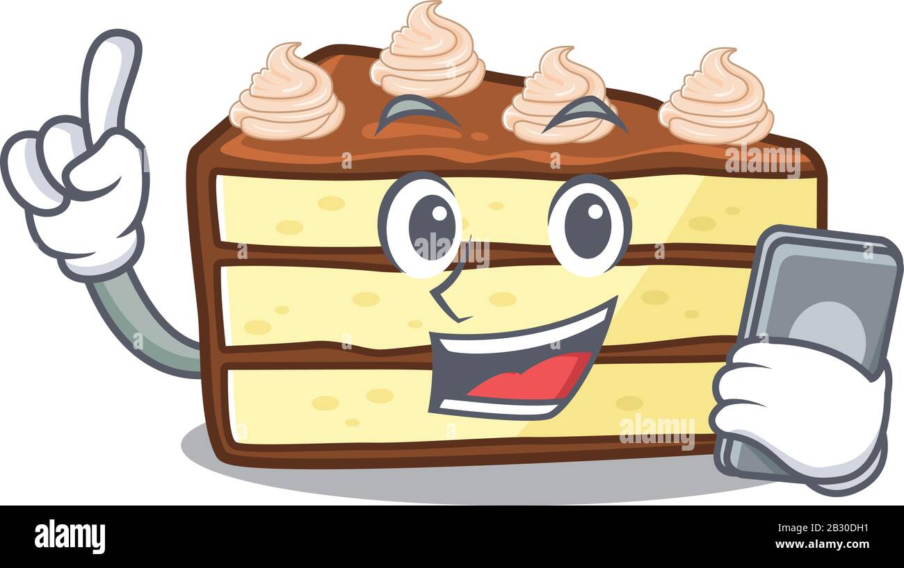 Chocolate slice cake Cartoon design style speaking on a phone Stock ...