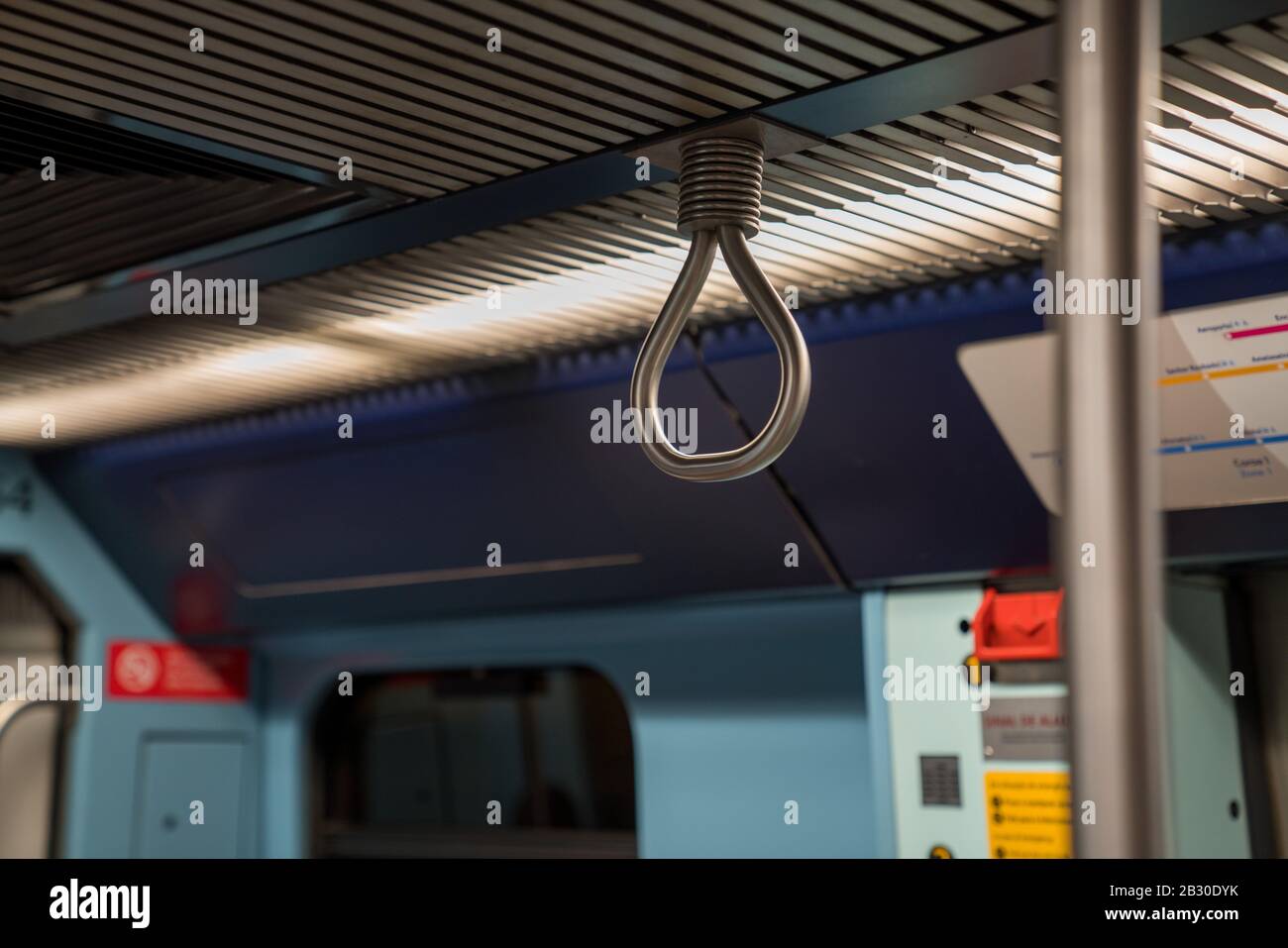 Steel handle safety and stability bar in public transit subway system ...