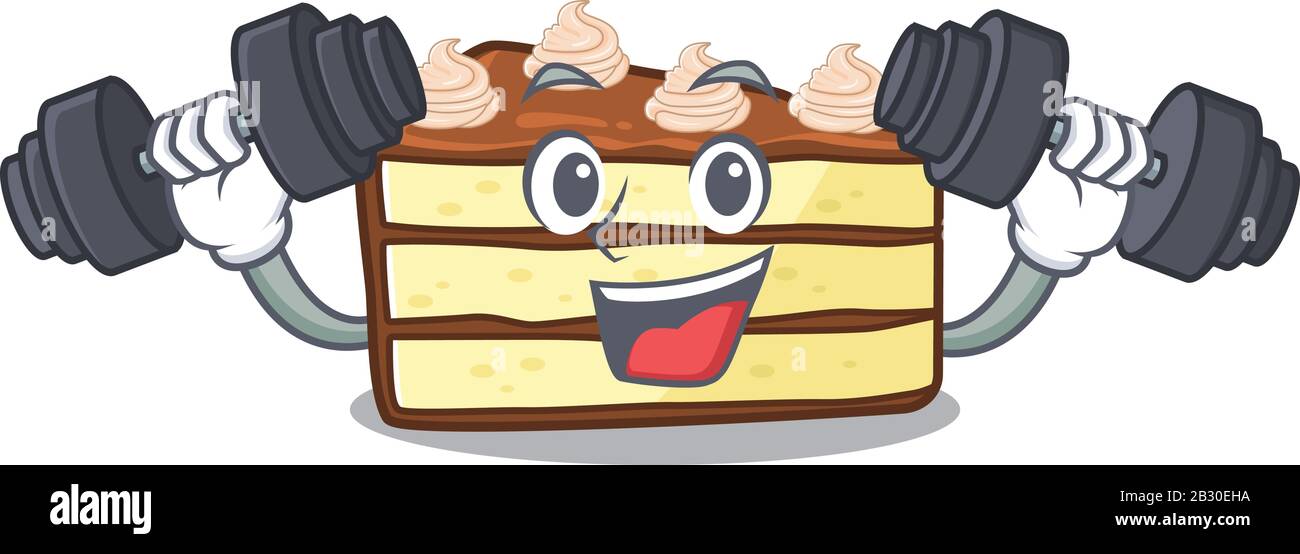 Sporty Fitness exercise chocolate slice cake mascot design using ...