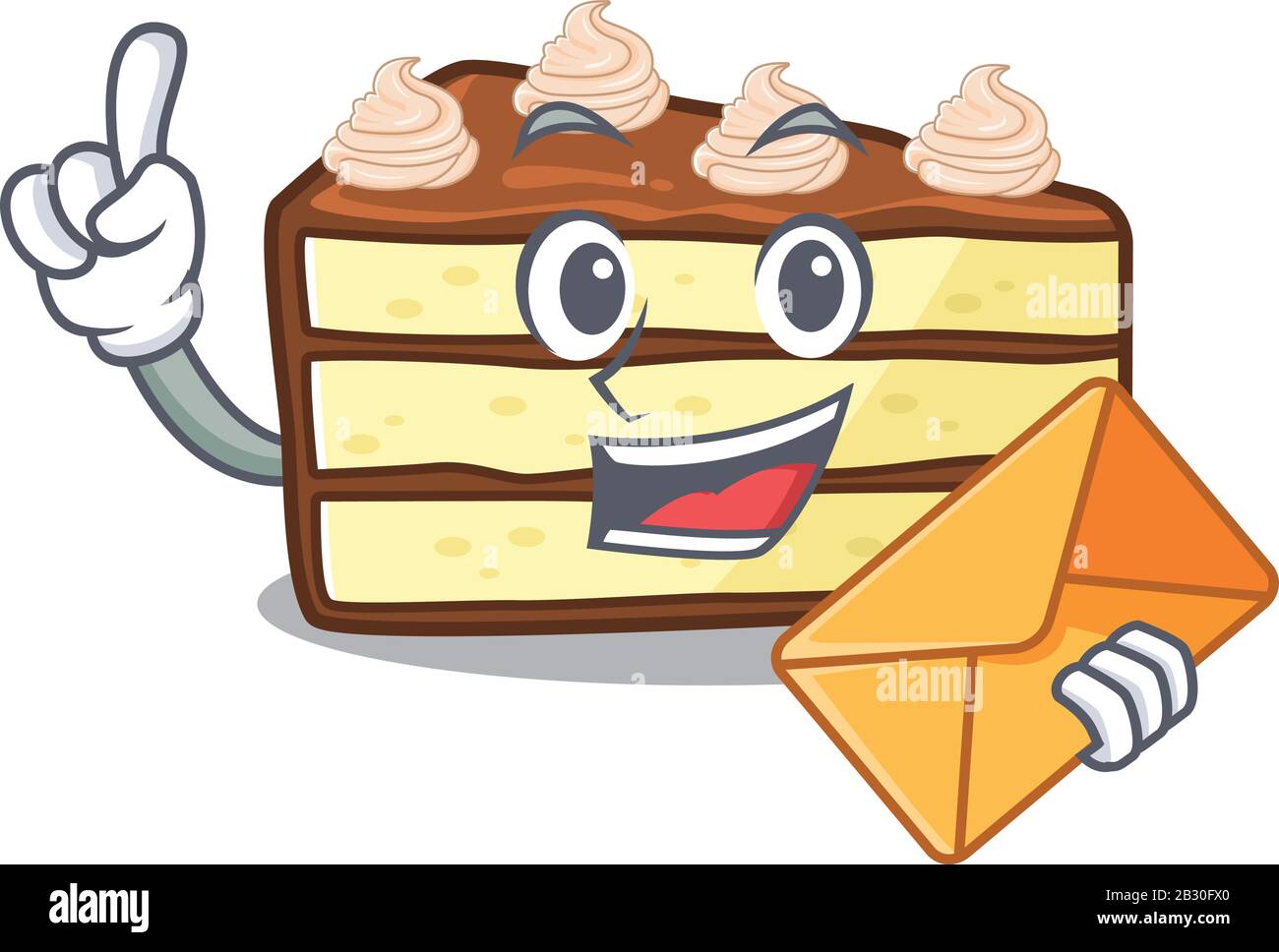 Happy face chocolate slice cake mascot design with envelope Stock ...