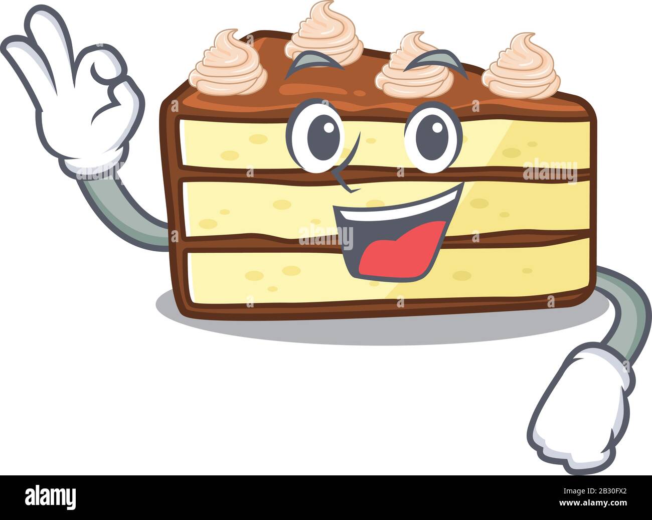 A funny picture of chocolate slice cake making an Okay gesture Stock ...