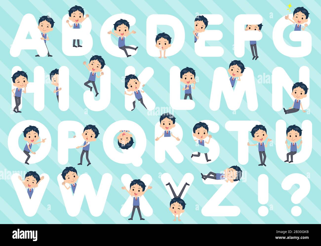 A set of school boy designed with alphabet.Characters with fun ...