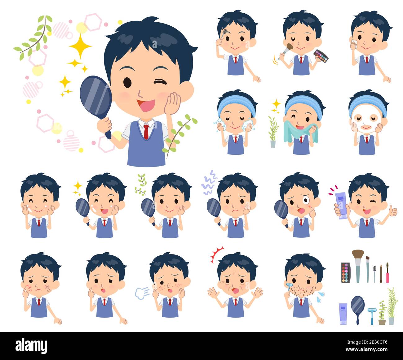 A set of school boy on beauty.There are various actions such as skin ...
