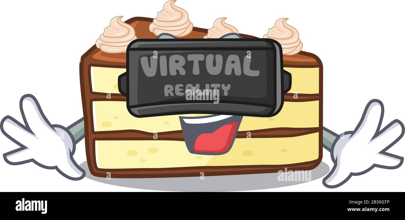 A Picture of chocolate slice cake character wearing Virtual reality ...