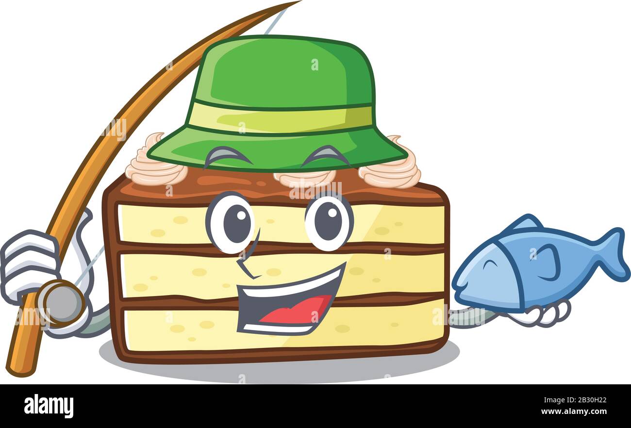 A Picture of happy Fishing chocolate slice cake design Stock Vector ...