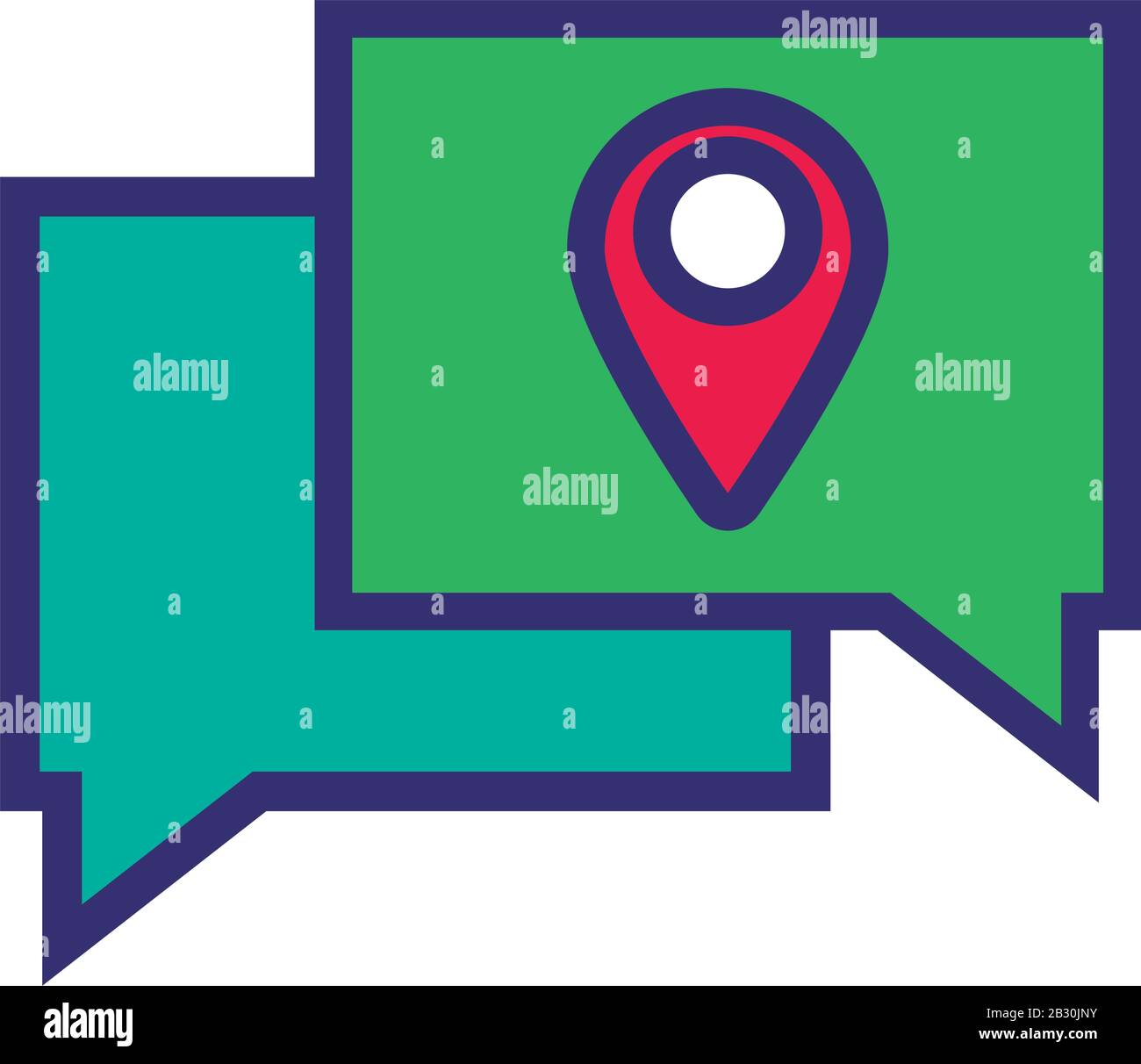speech bubbles with pin pointer location line and fill style icon Stock ...