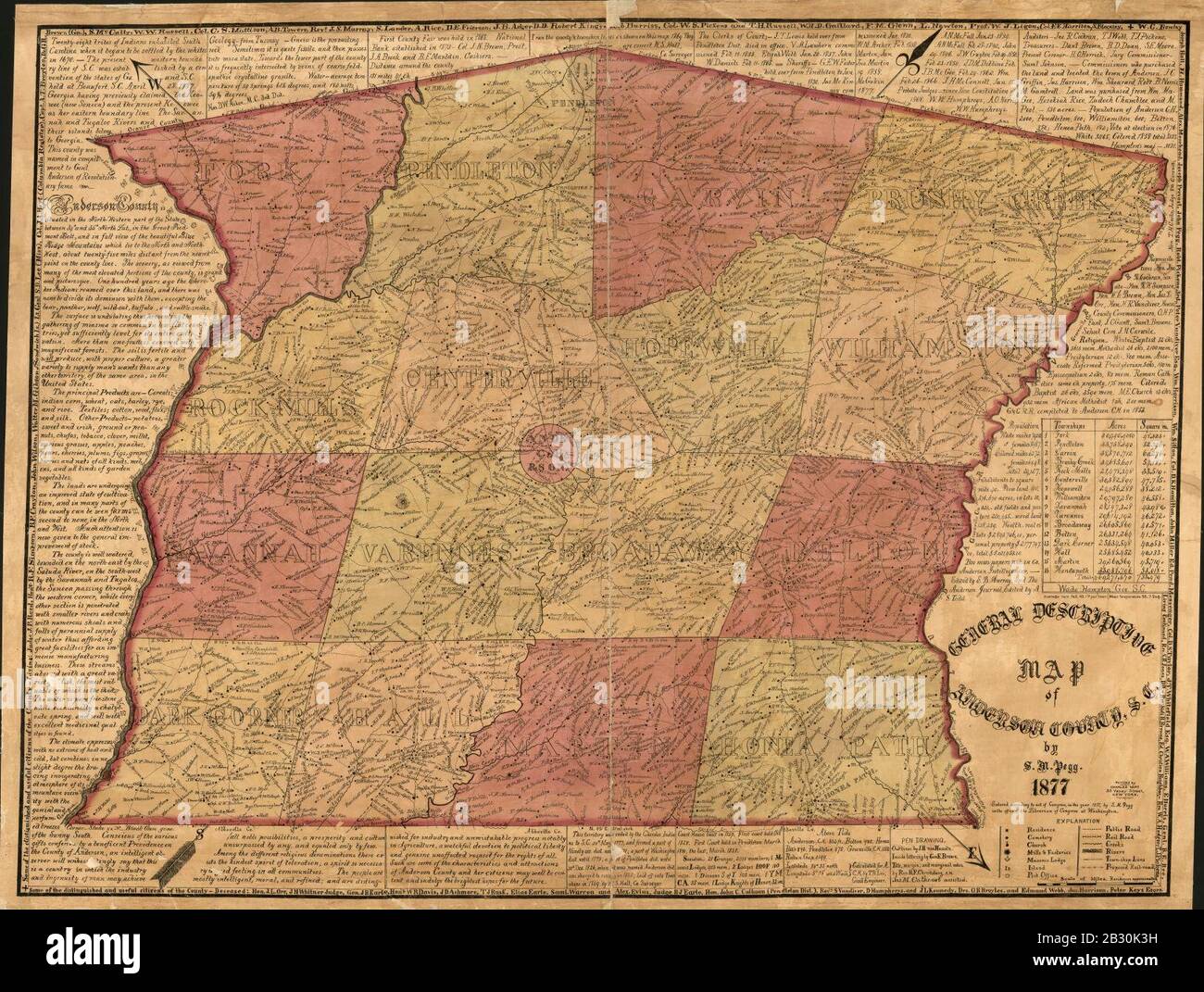 General descriptive map of Anderson County, S.C Stock Photo - Alamy