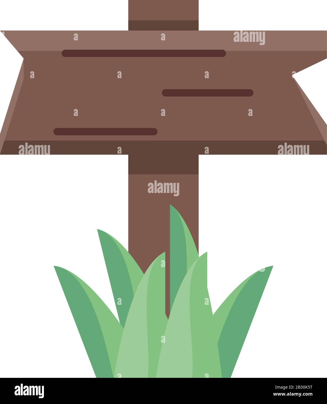 grass and wooden road sign icon over white background, flat detail ...