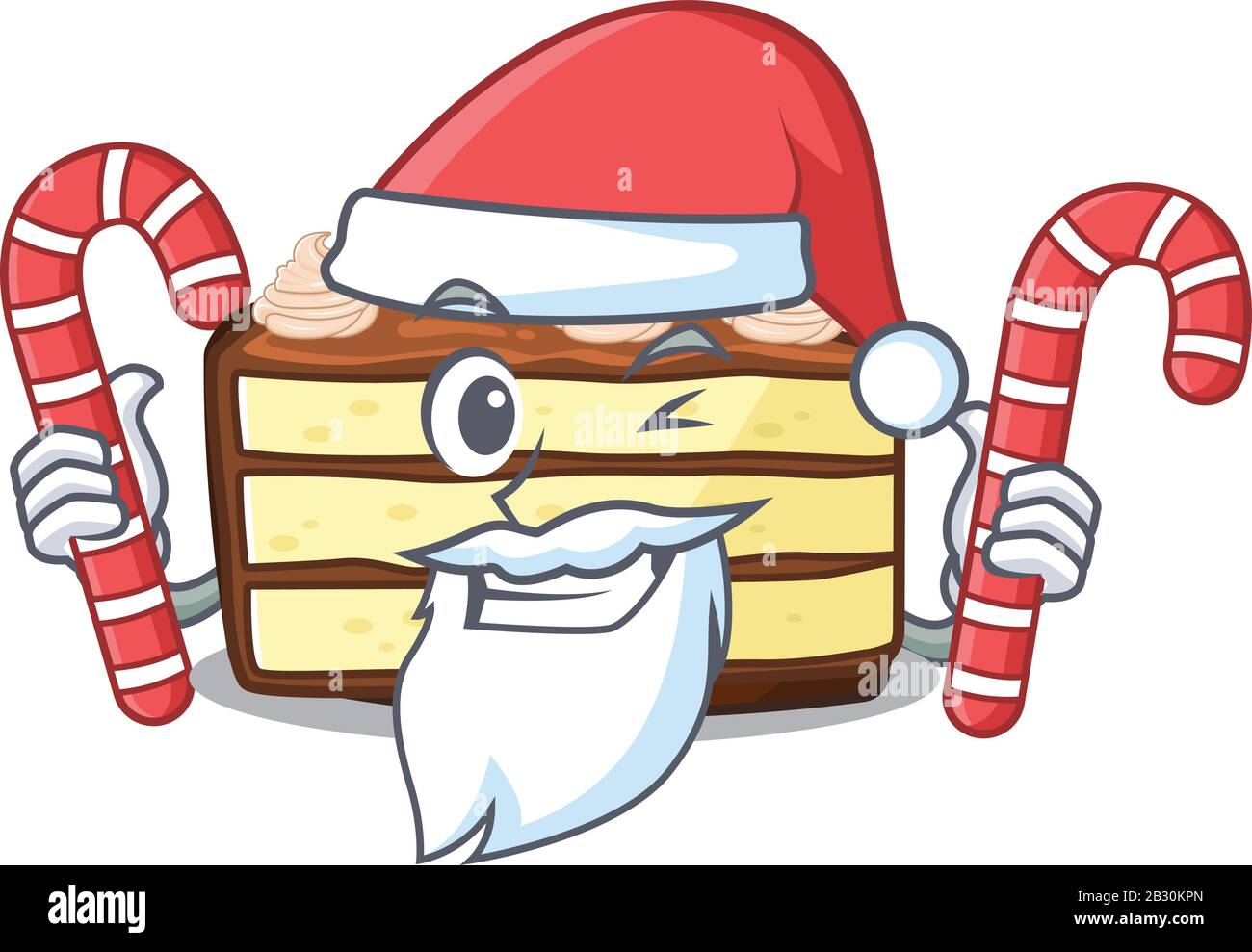 Chocolate slice cake Cartoon character wearing Santa costume bringing a ...