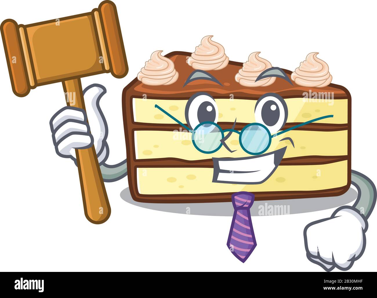 Smart Judge chocolate slice cake in mascot cartoon character style ...