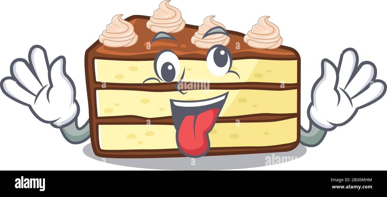 Cute sneaky chocolate slice cake Cartoon character with a crazy face ...