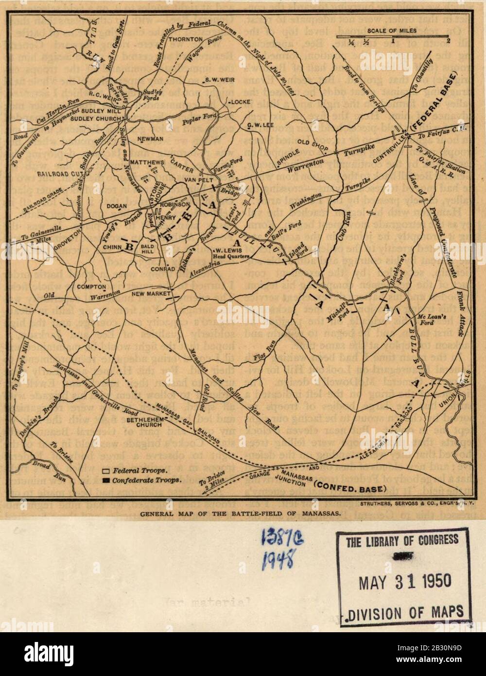 General map of the battle-field of Manassas. (July 16-21, 1861 Stock ...