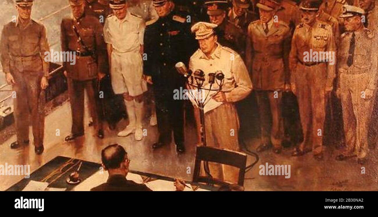 General Macarthur surrender WWII on USS Missouri Stock Photo - Alamy