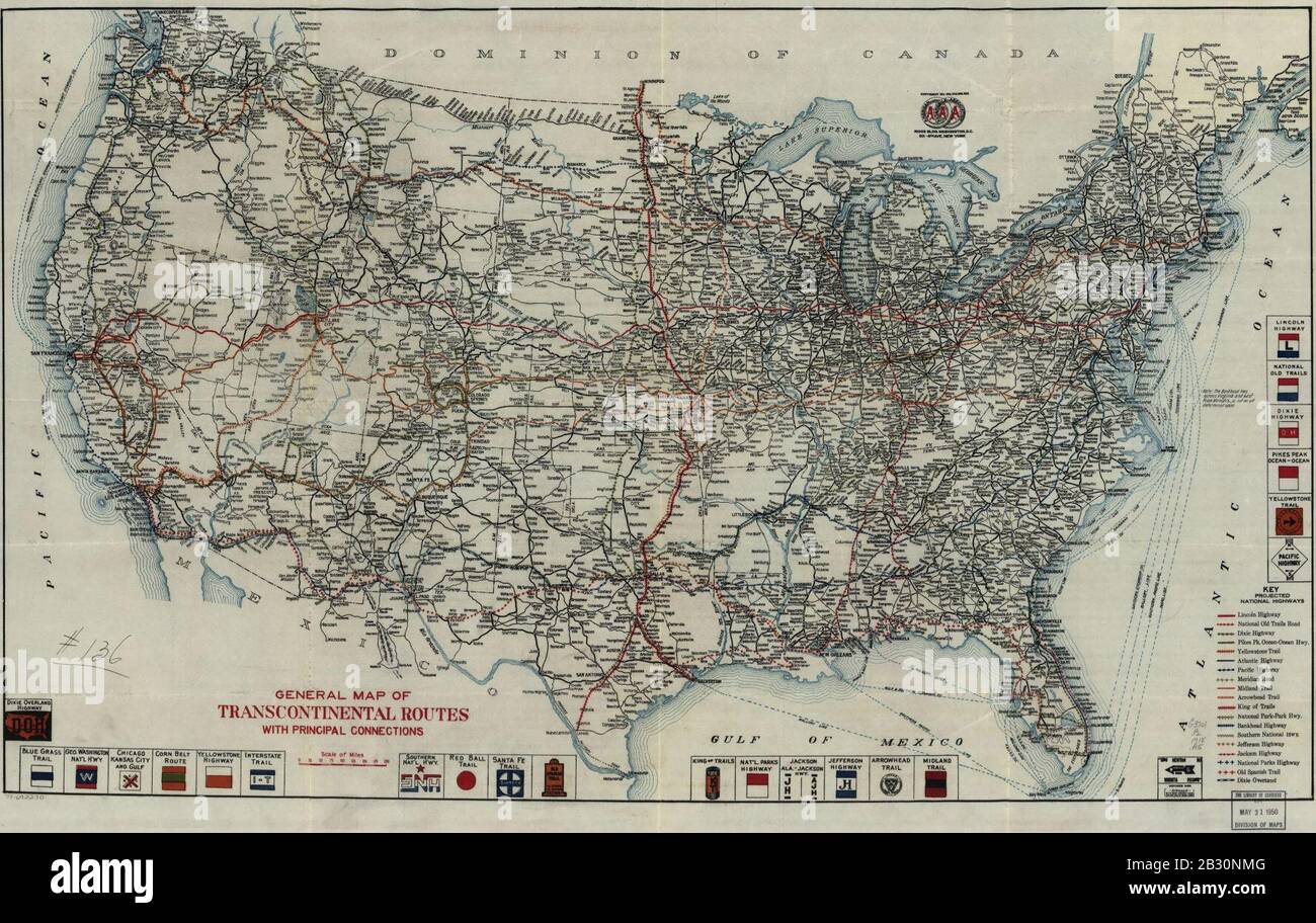General map of transcontinental routes with principal connections Stock ...