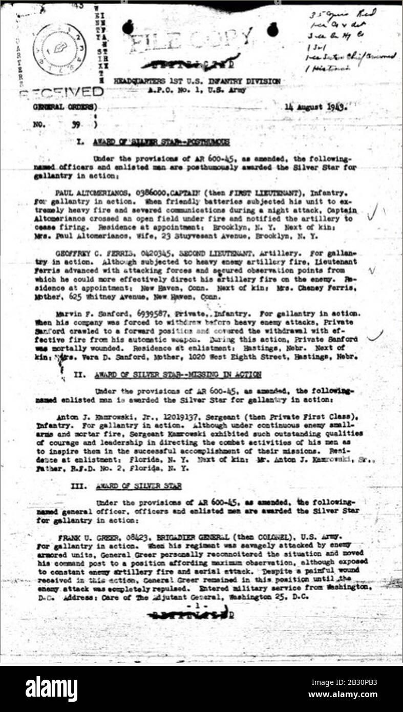 1st infantry division archive hi-res stock photography and images - Alamy