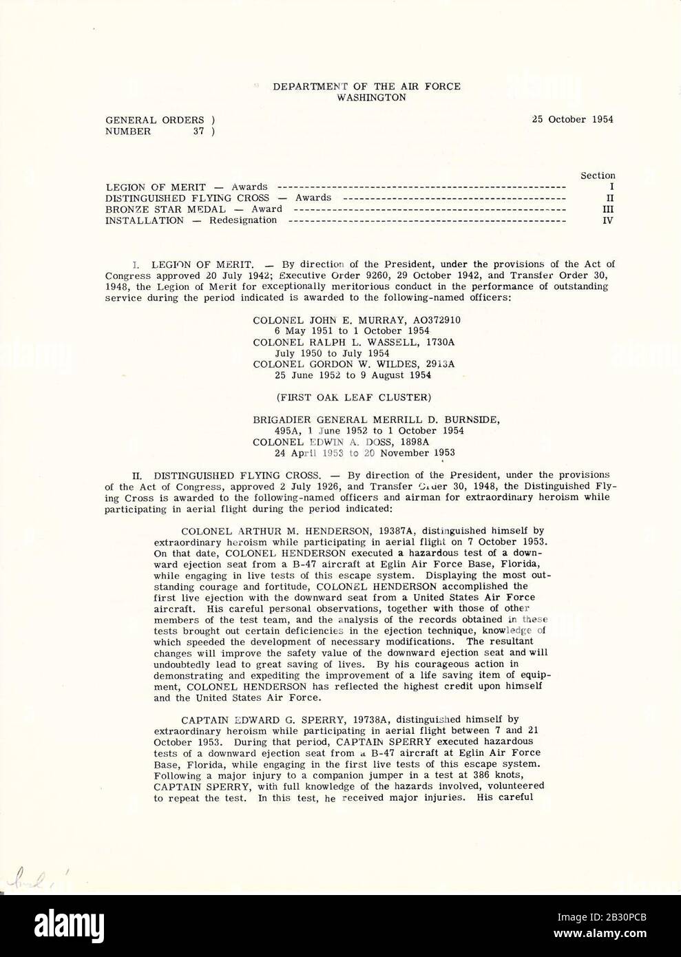 General Orders No. 37 Oct. 25, 1954 0001 Stock Photo - Alamy