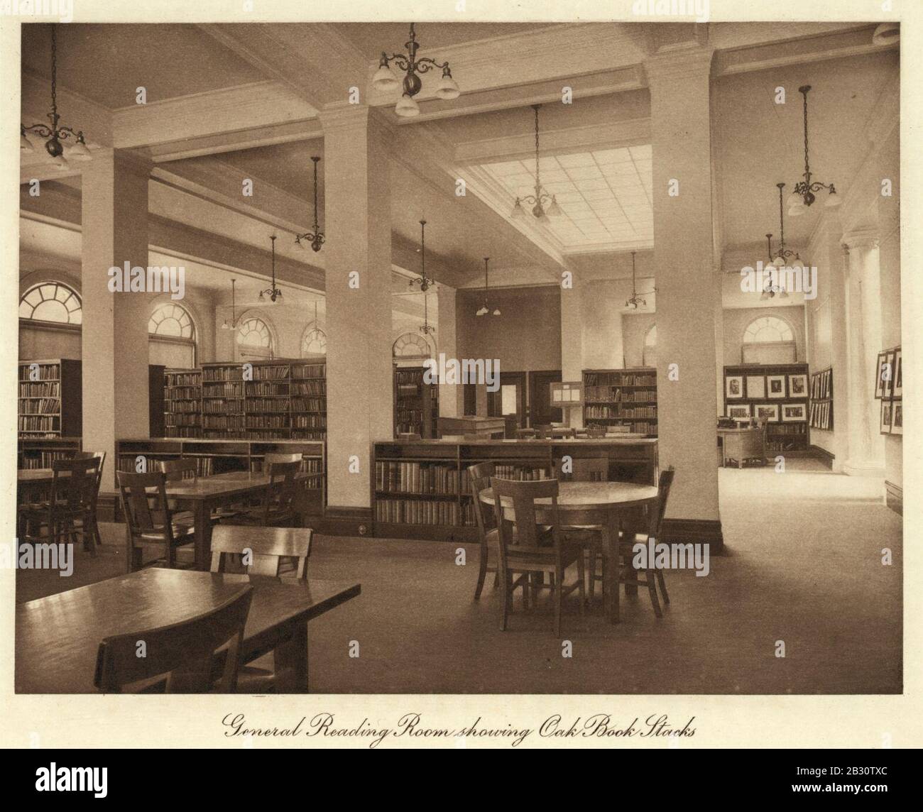 General reading room showing oak book stacks Stock Photo - Alamy
