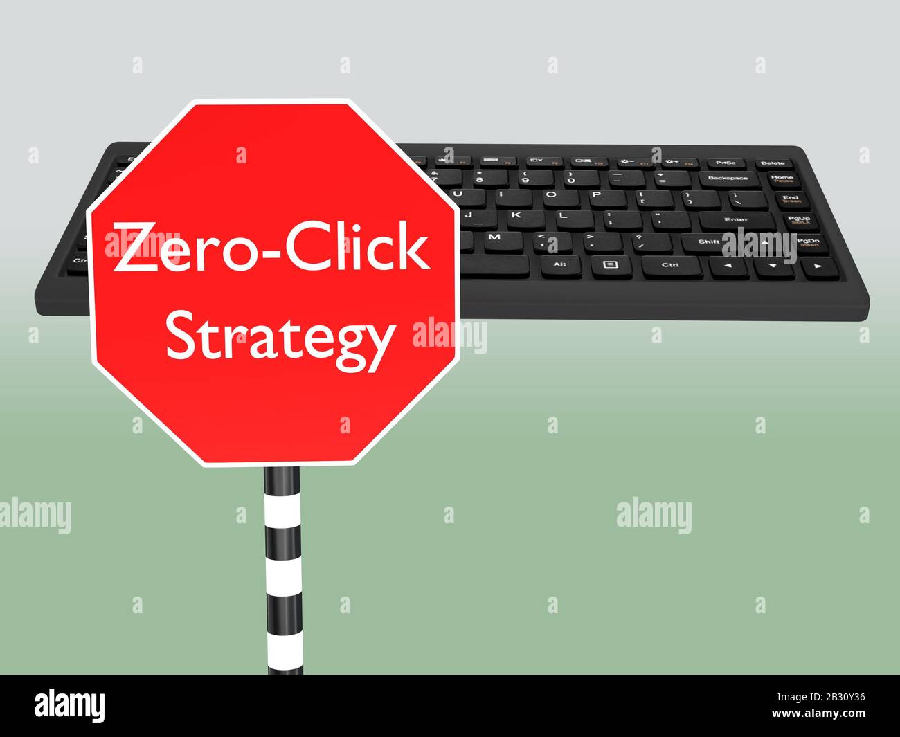 3D illustration Zero-Click Strategy title on road sign located in front ...