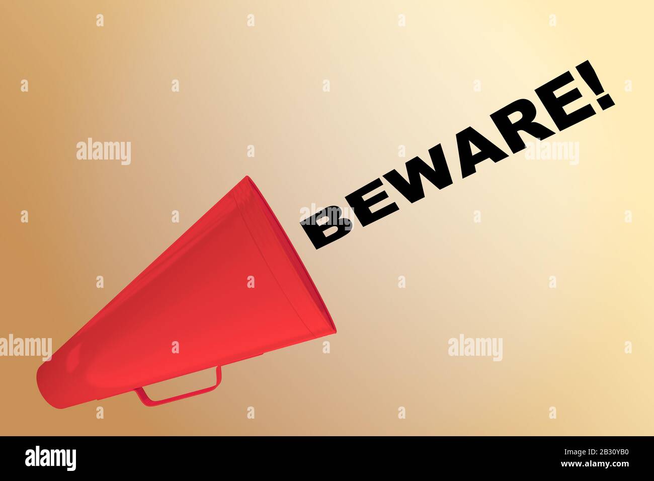 3D illustration of BEWARE! title flowing from a loudspeaker Stock Photo ...