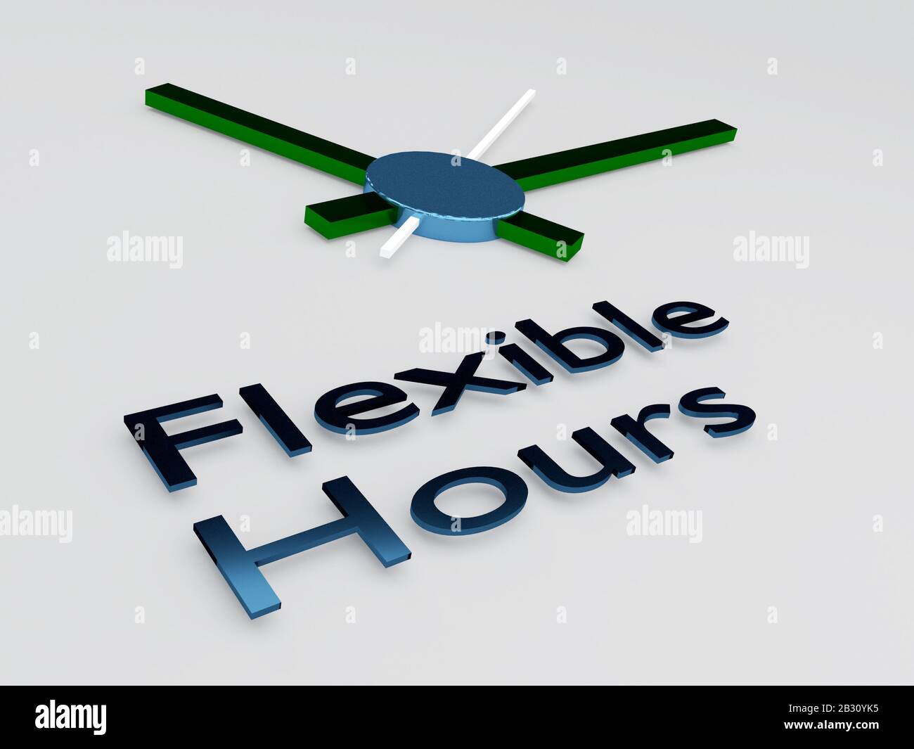 3D illustration of Flexible Hours title with a clock as a background ...