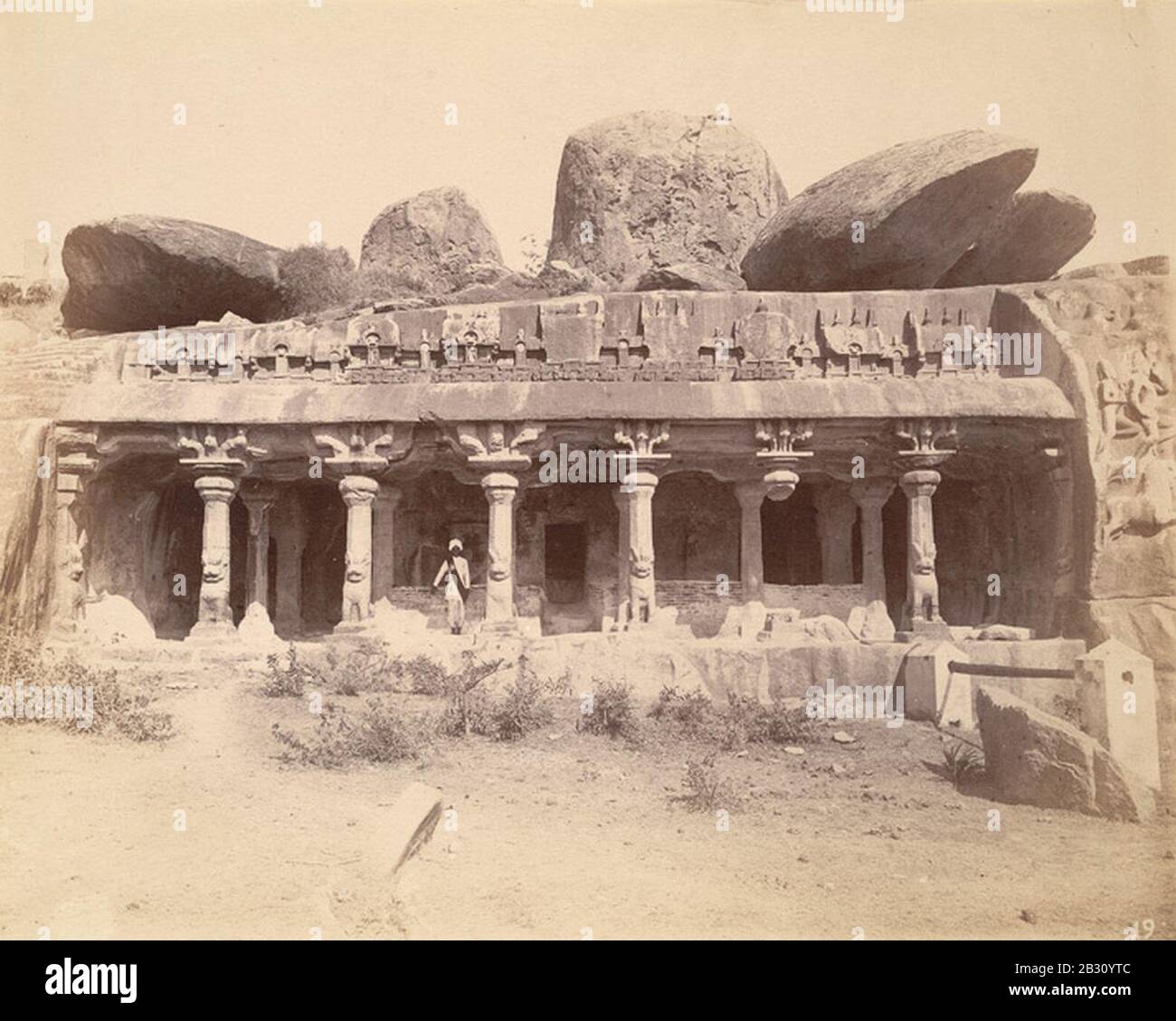 General view of the entrance to the Pancha Pandava Mandapa ...