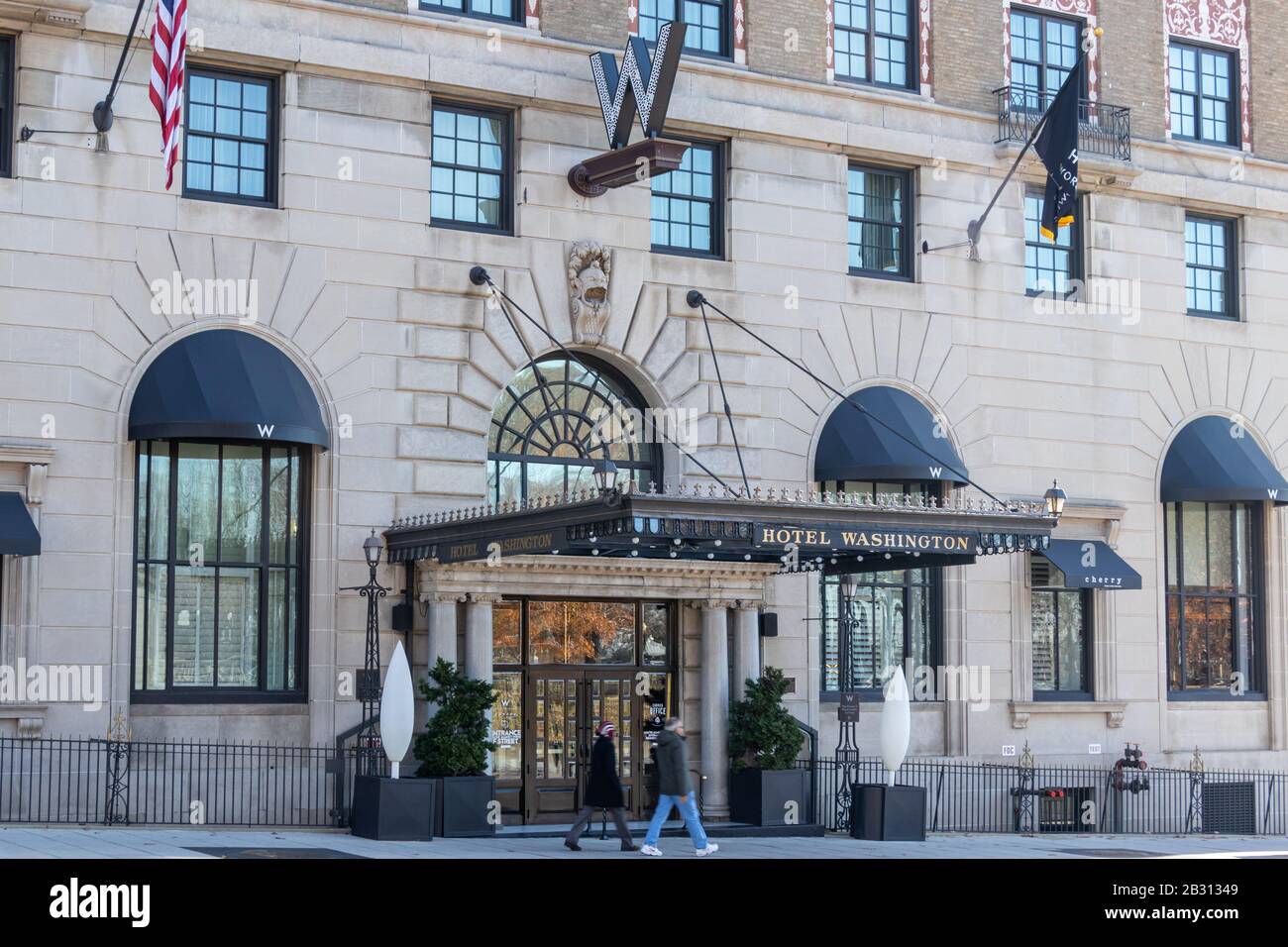 WASHINGTON, DC, USA - December 12, 2019: Entrance to the luxury W Hotel ...
