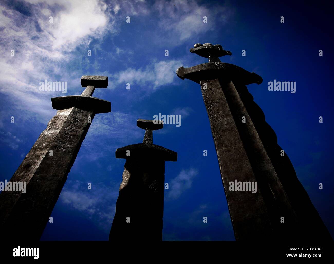 STAVANGER, NORWAY ON JULY 03, 2010. The Three Swords Monument. Bright ...