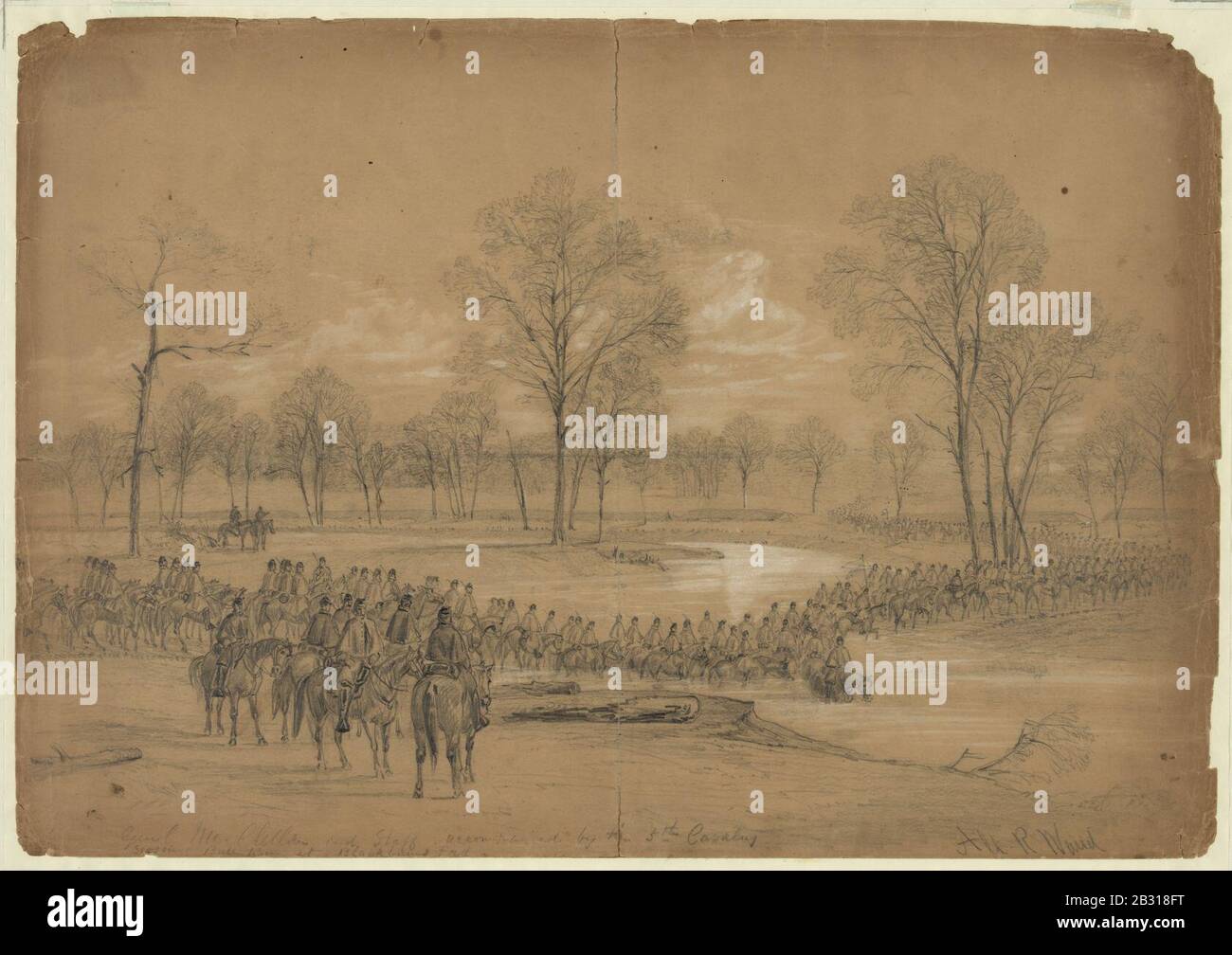 Genl. McClellan and Staff accompanied by the 5th Cavalry crossing Bull ...