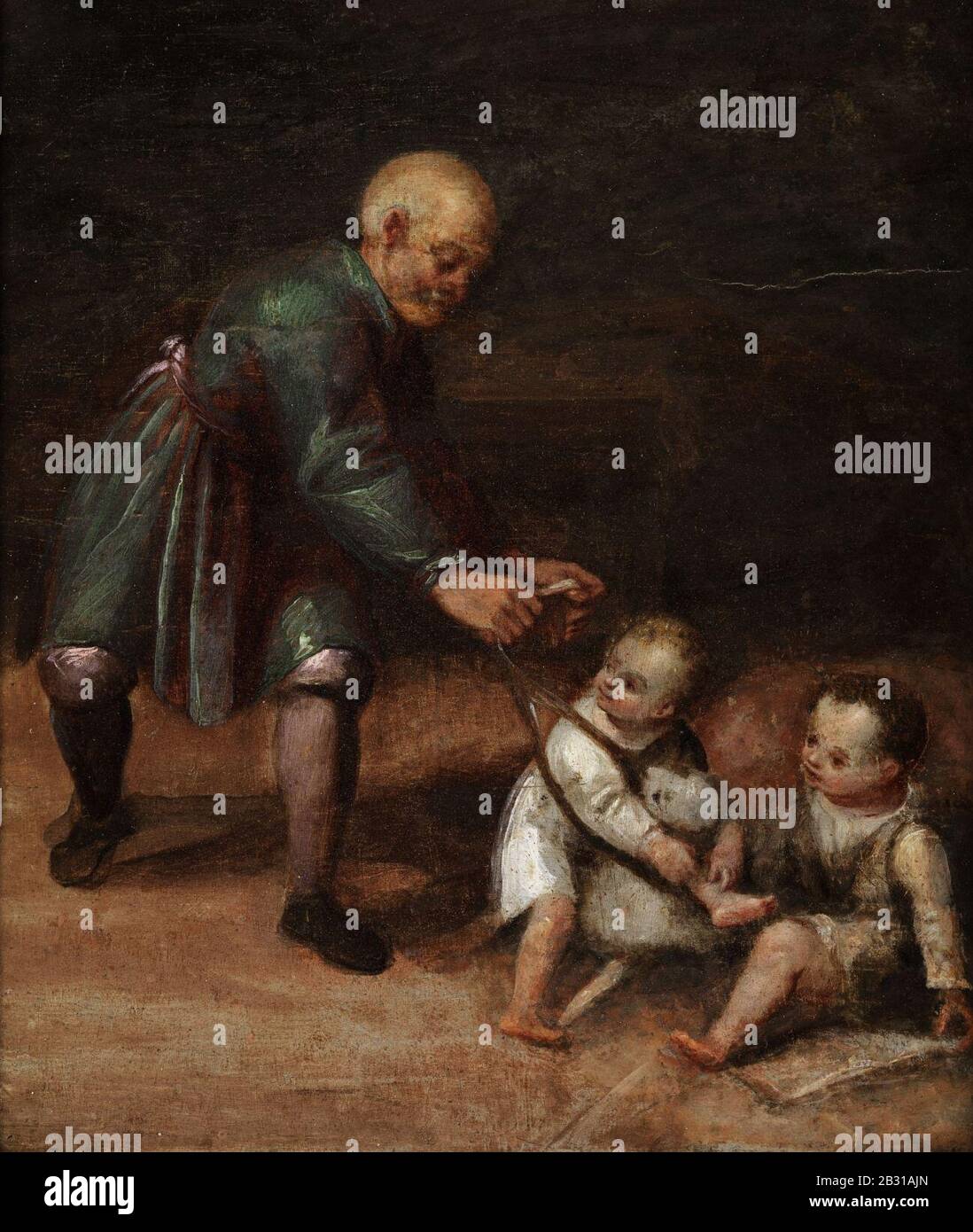 Genrebild Mann mit zwei Kindern c1600 Stock Photo - Alamy