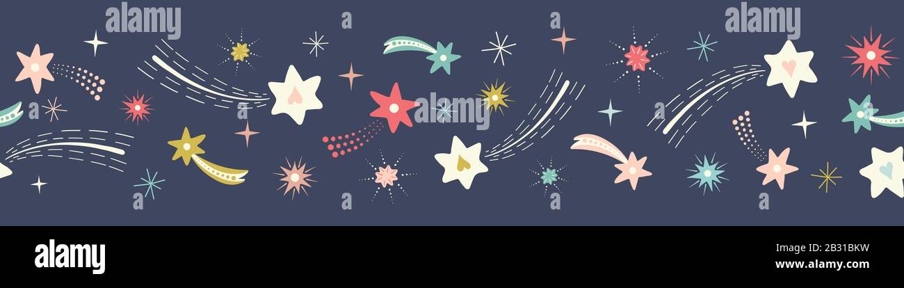 Shooting star pattern banner background. Bright fun vector seamless ...