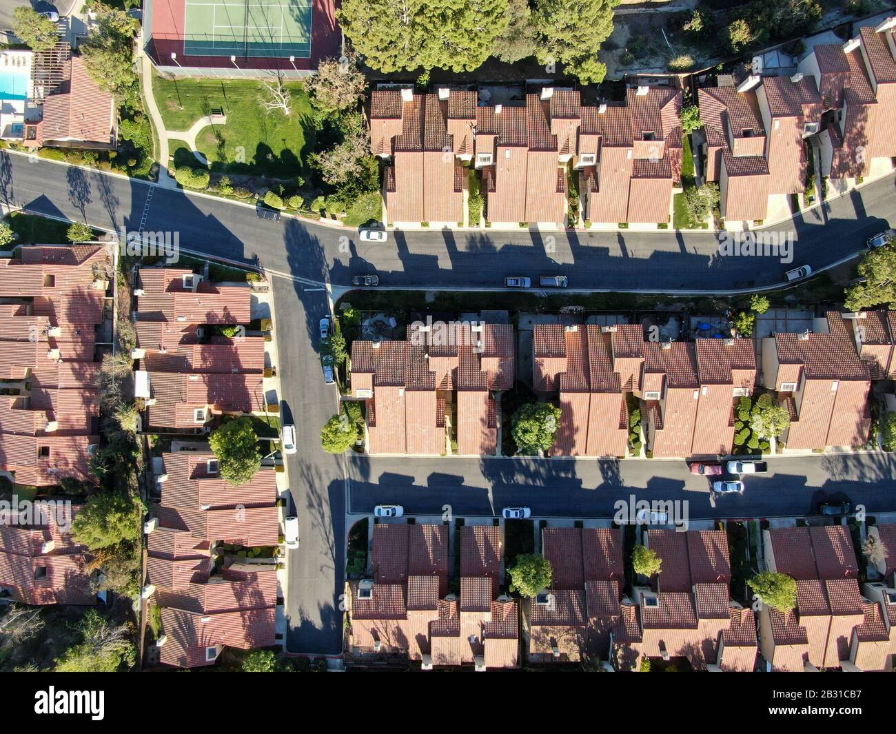 Aerial top view of residential subdivision house in Diamond Bar ...