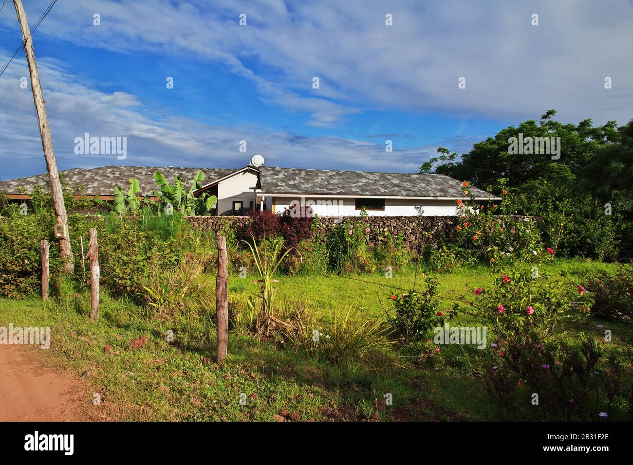 Rapa Nui. The hotel in Hanga Roa on Easter Island, Chile Stock Photo ...