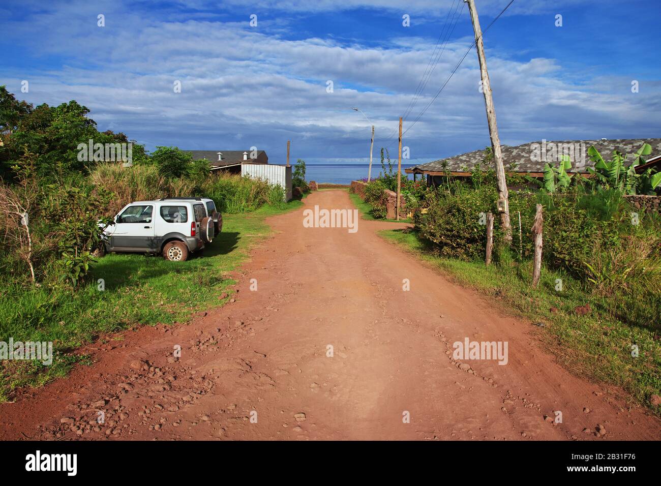 Hanga Roa, Easter Island / Chile - 26 Dec 2019: Rapa Nui. The road in ...