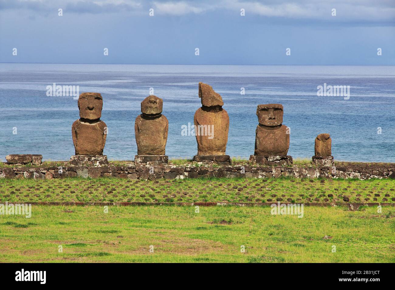 Rapa Nui. The statue Moai in Ahu Tahai on Easter Island, Chile Stock ...