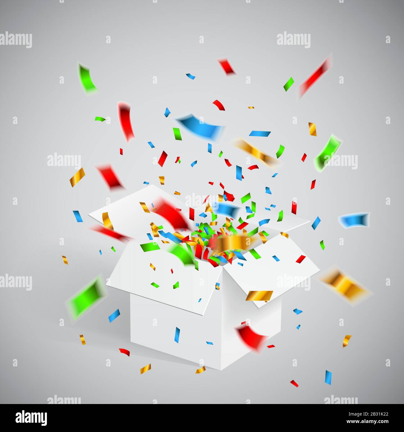 Open white gift box and confetti. Christmas background. Vector ...