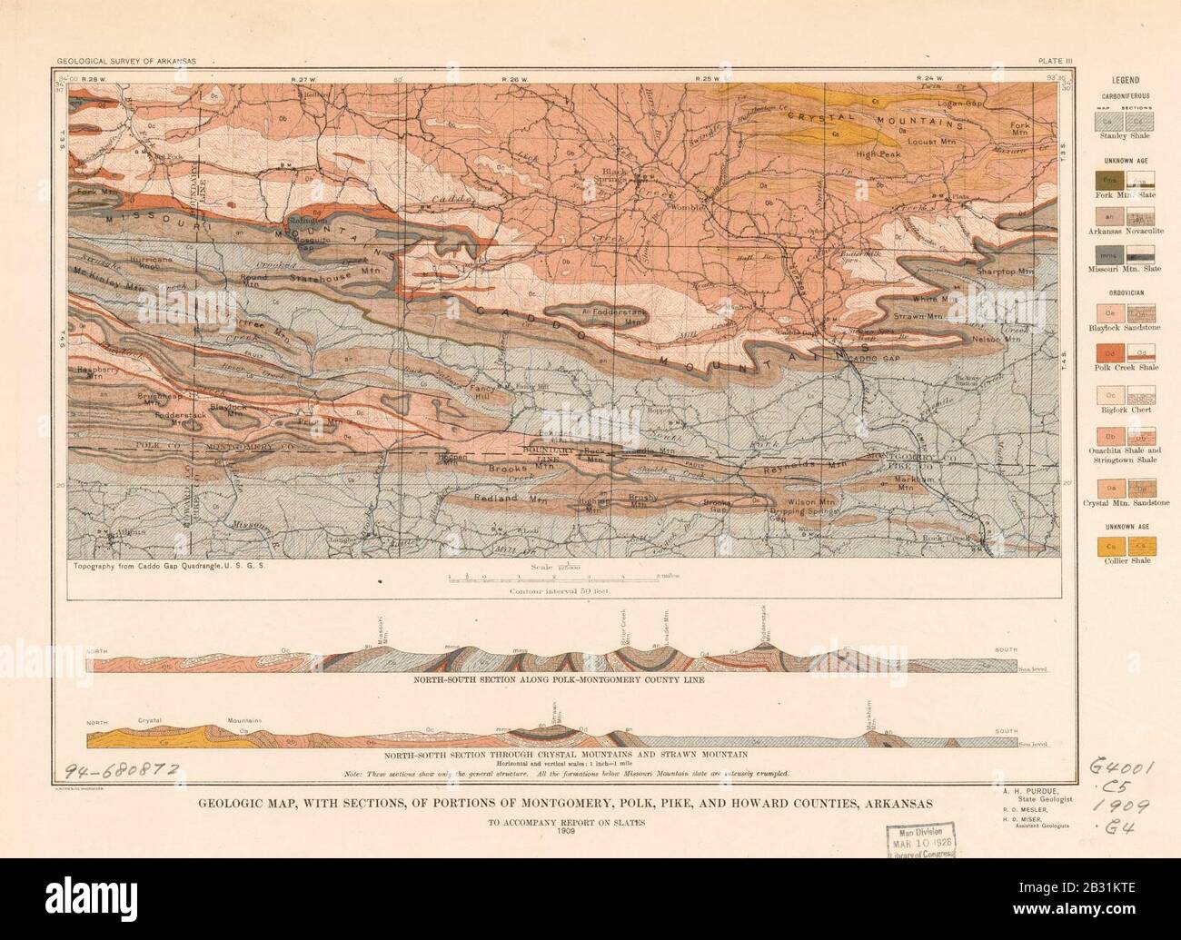 Geologic map, with sections, of portions of Montgomery, Polk, Pike, and ...