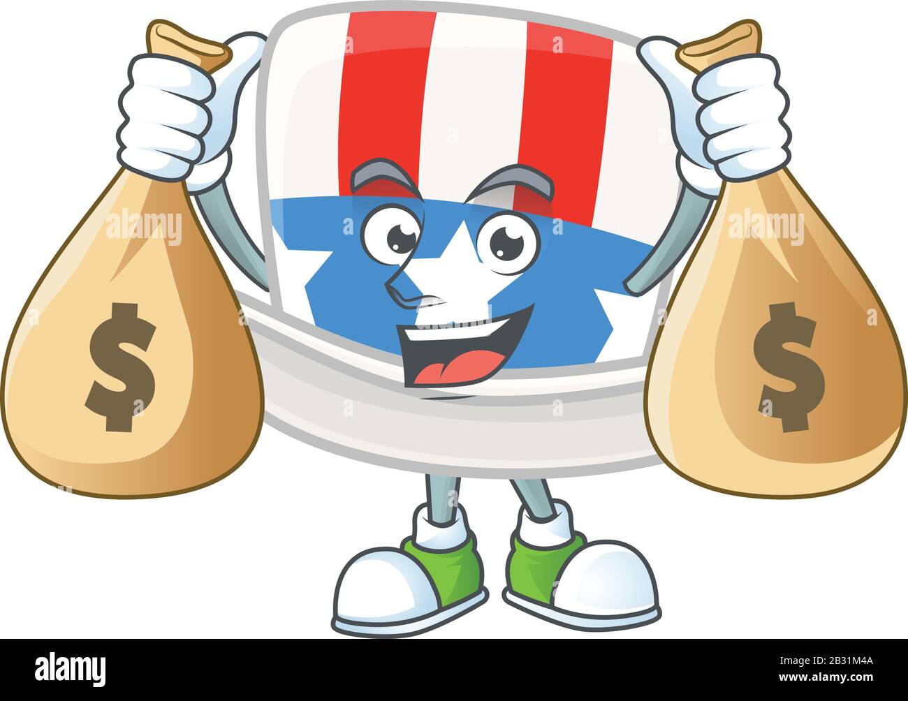 A cute image of uncle sam hat cartoon character holding money bags ...