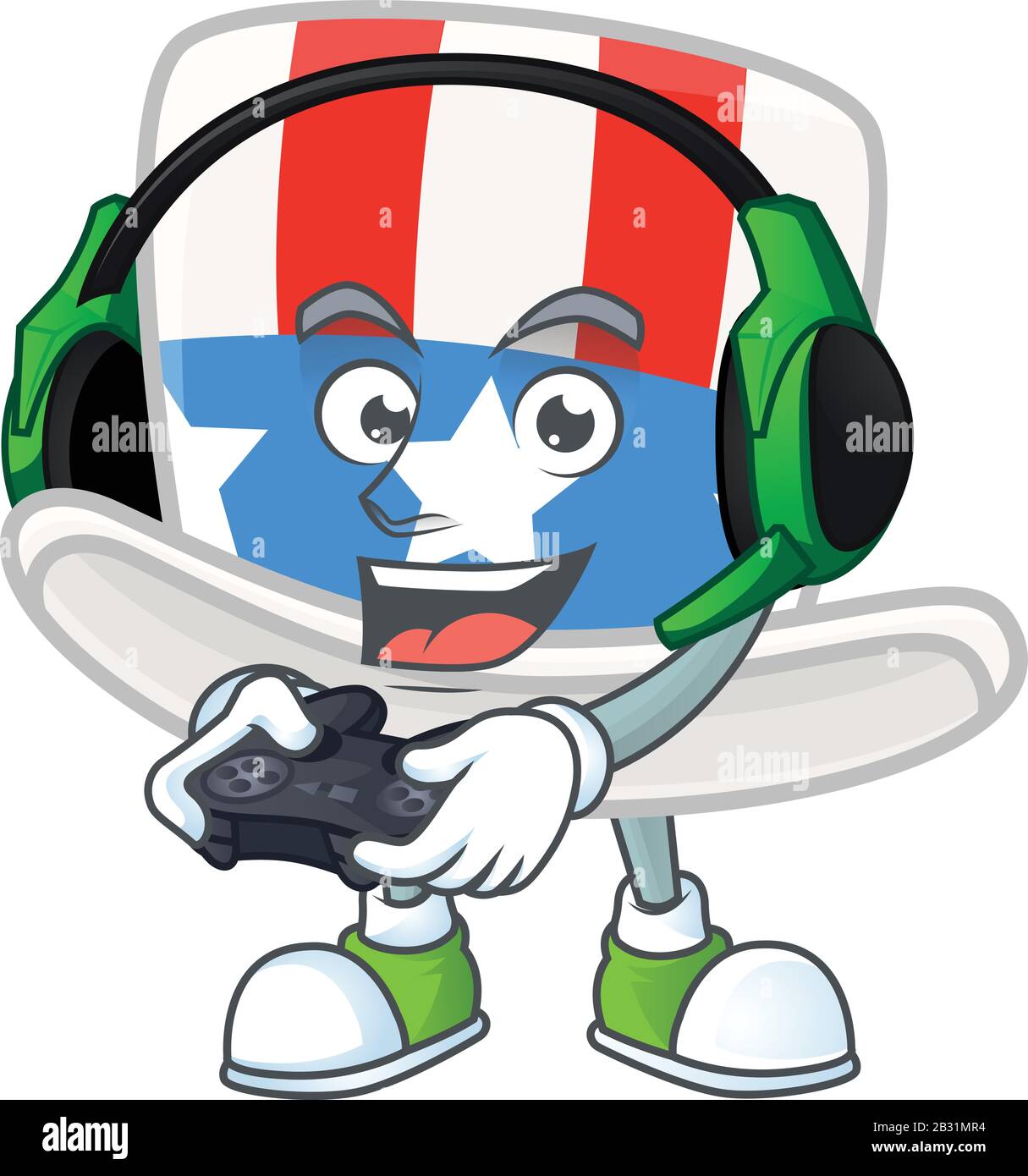 Uncle sam hat cartoon picture play a game with headphone and controller ...