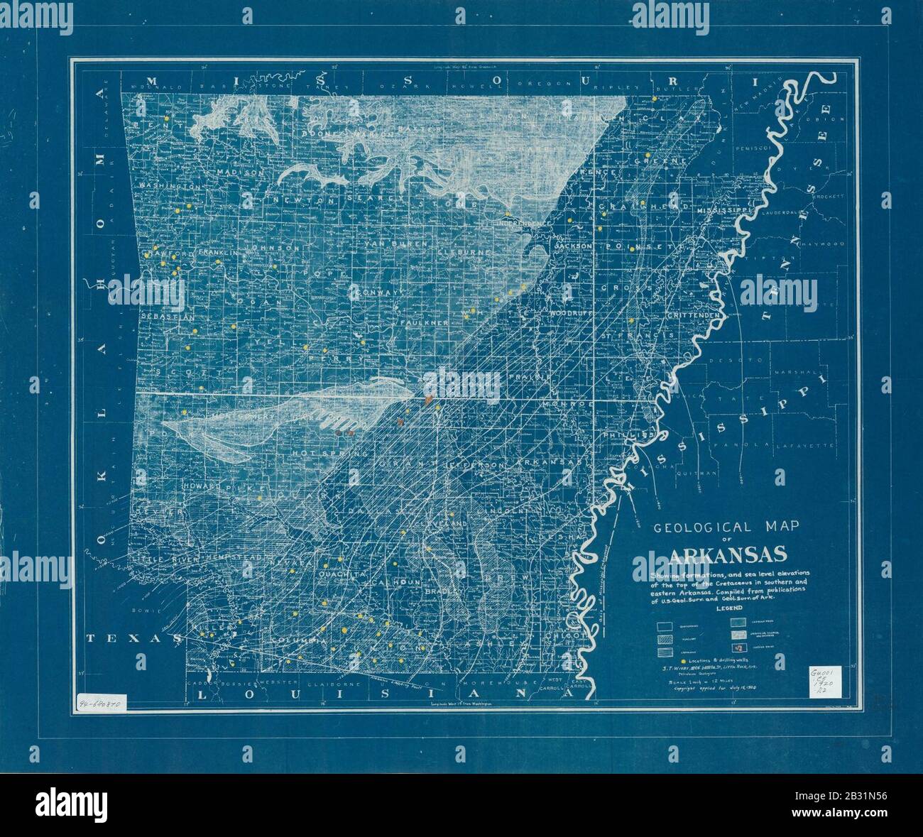 Geological map of Arkansas - showing formation of the cretaceous in ...
