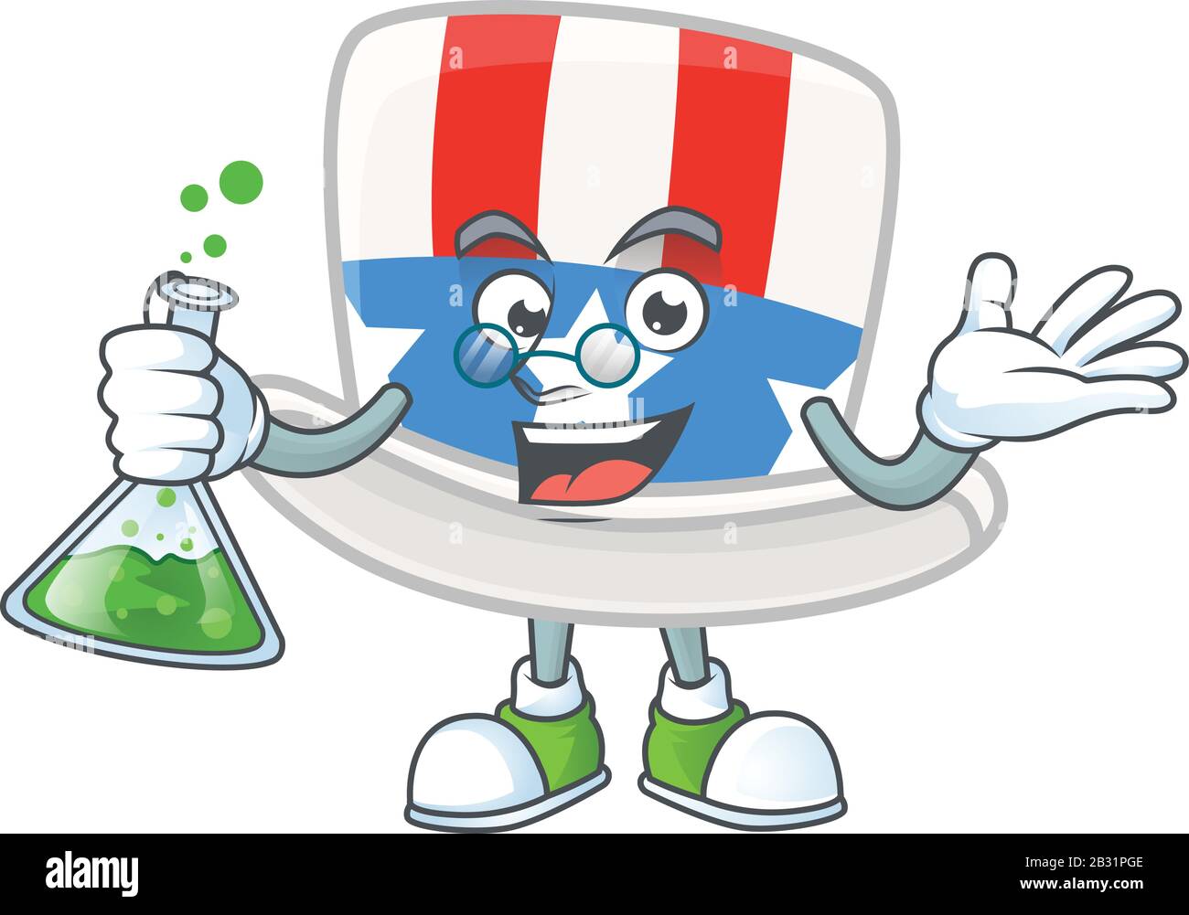 A genius Professor uncle sam hat cartoon character with glass tube ...